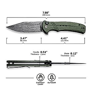 CIVIVI Odium Damascus Blade Bundled Button Lock Cogent, Great EDC Knife Companion