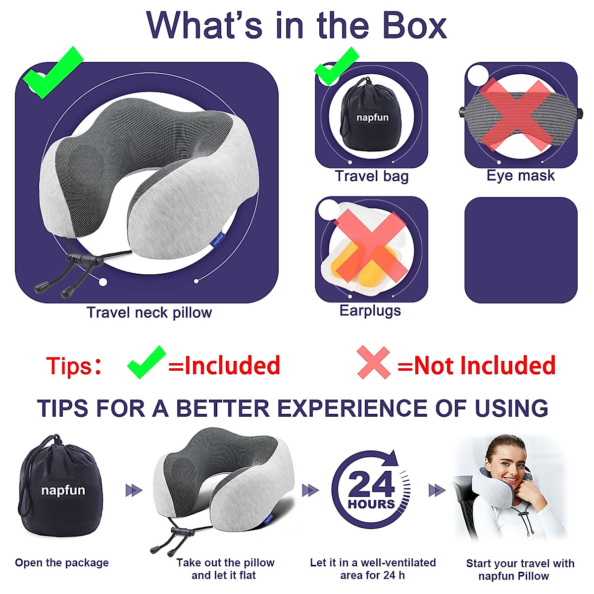 napfun Neck Pillow for Traveling, Upgraded Travel Neck Pillow for Airplane 100% Pure Memory Foam Travel Pillow for Flight Headrest Sleep, Portable Plane Accessories, Light Grey