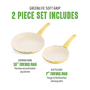 GreenLife Soft Grip Healthy Ceramic Nonstick, 7" and 10" Frying Pan Skillet Set, PFAS-Free, Dishwasher Safe, Yellow