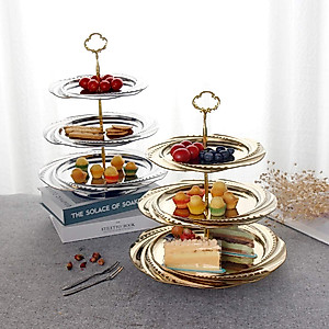 3 Tiered Serving Stand -Stainless Steel Cake Stand Fruits Desserts Buffet Plates Serving Tray Cupcake Stand for Wedding, Birthday Party & Tea Party Gift Christmas Decoration (Silver)