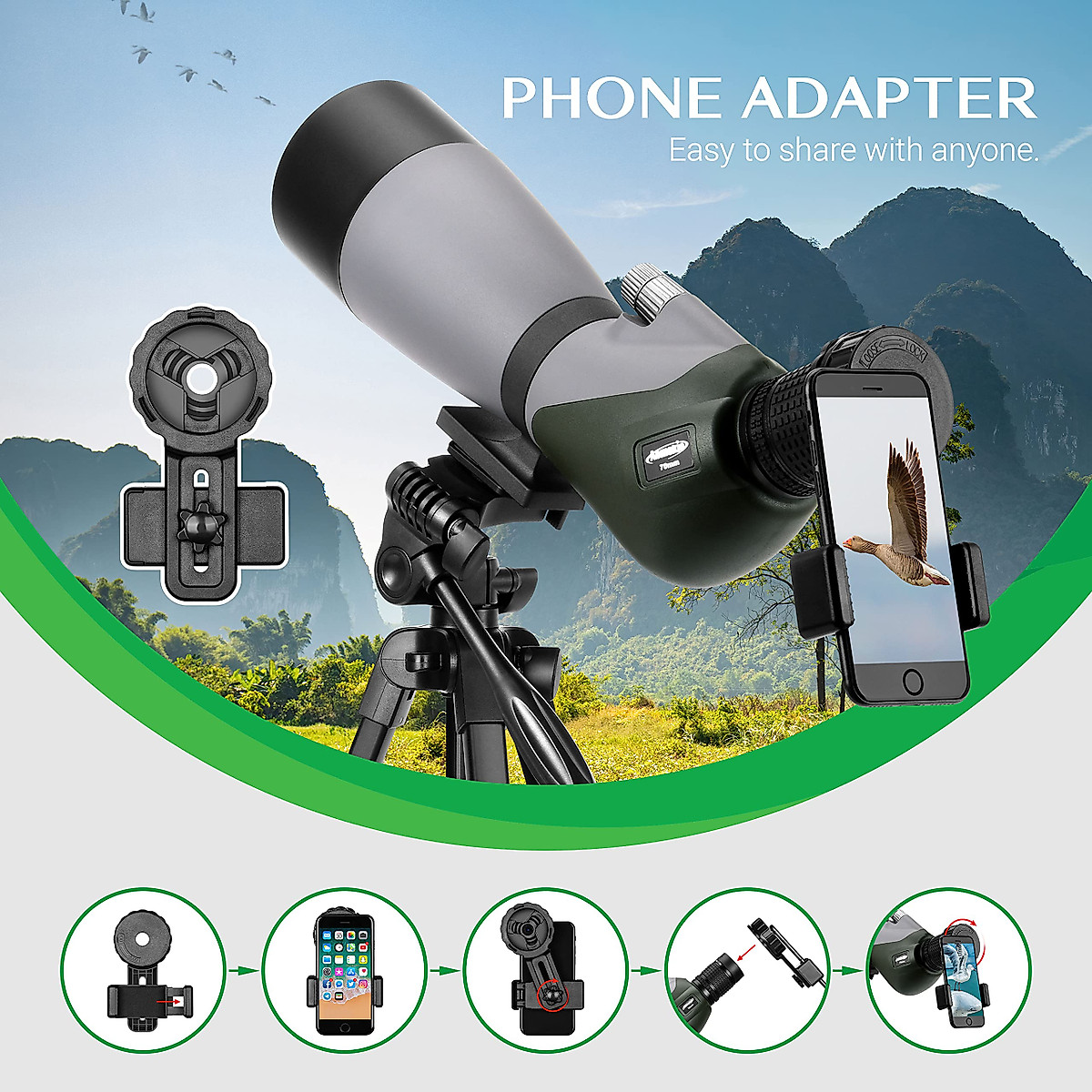 AOMEKIE Spotting Scope with Tripod Phone Adapter HD Dual Focus Long Range Spotting Scope for Target Shooting Waterproof Fogproof for Bird Watching Archery with Carrying Bag