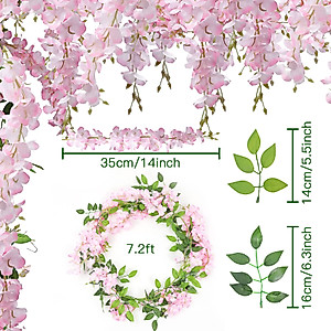 U'Artlines 5Pcs 7.2 Ft/Piece Artificial Wisteria Garland Silk Fake Pink Wisteria Flowers Hanging Greenery Vines Garlands Rattan for Home Garden Wedding Arch Party Indoor Outdoor Decor