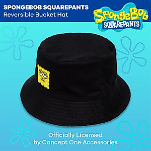 Spongebob Squarepants Bucket Hat, Packable Travel Hat, Reversible Wide Brim Summer Cap, Black and Yellow, One Size