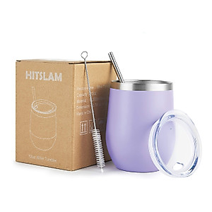 HITSLAM Wine Tumbler Cup Coffee Mug: 12oz Travel Insulated Tumbler with Lid & Straw, Stainless Steel Vacuum Double Wall-Gift for Women, Men, Mom, Dad, Friend (White)