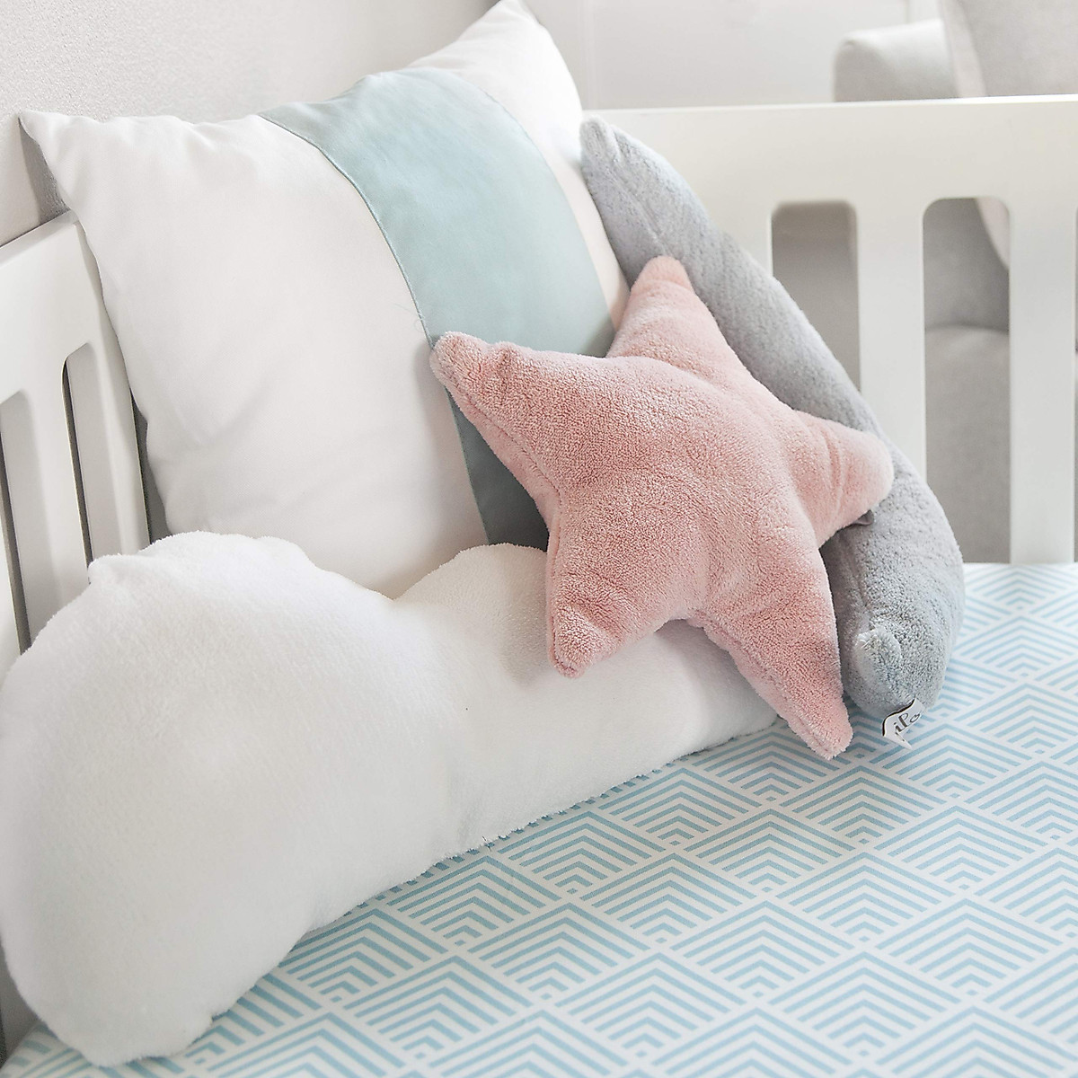 Oilo Pink Chenille Pillow - 10x20 inches - Plush Fill - Baby Girl Decor, White Cloud - Soft Throw Pillow for Kids Room, Machine Washable