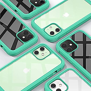 Diaclara Designed for iPhone 12 Mini Case, Full Body Rugged Case with Built-in Touch Sensitive Anti-Scratch Screen Protector, Soft TPU Bumper Case for iPhone 12 Mini 5.4" (Green and Clear)
