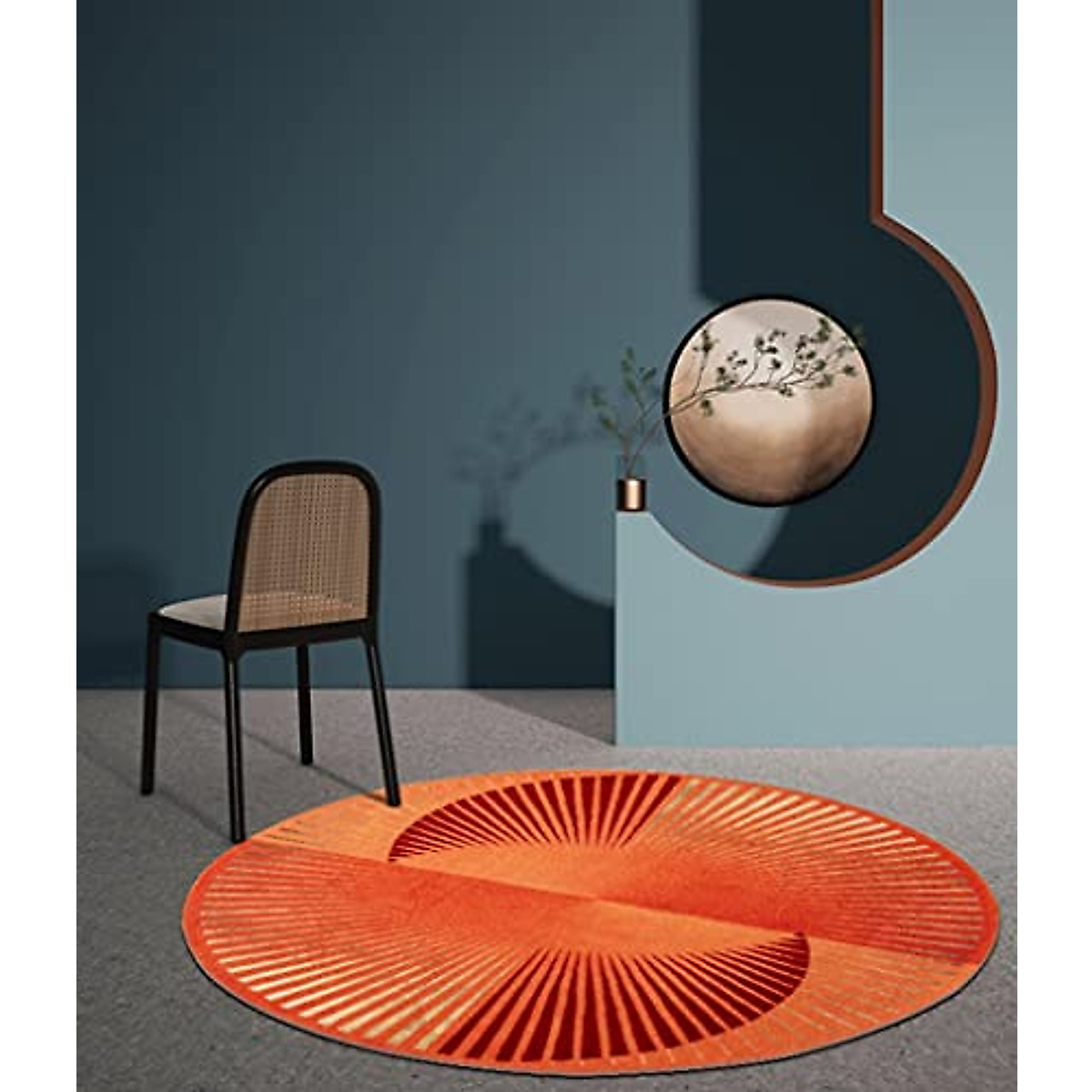 Burnt Orange Round Wool Soft Area Rug for Living Room Bedroom Circle Modern Abstract Carpet Under Dining Coffee Table Indoor No-Slip Plush Throw Nursery Rug Floor Runner Rug 7ft