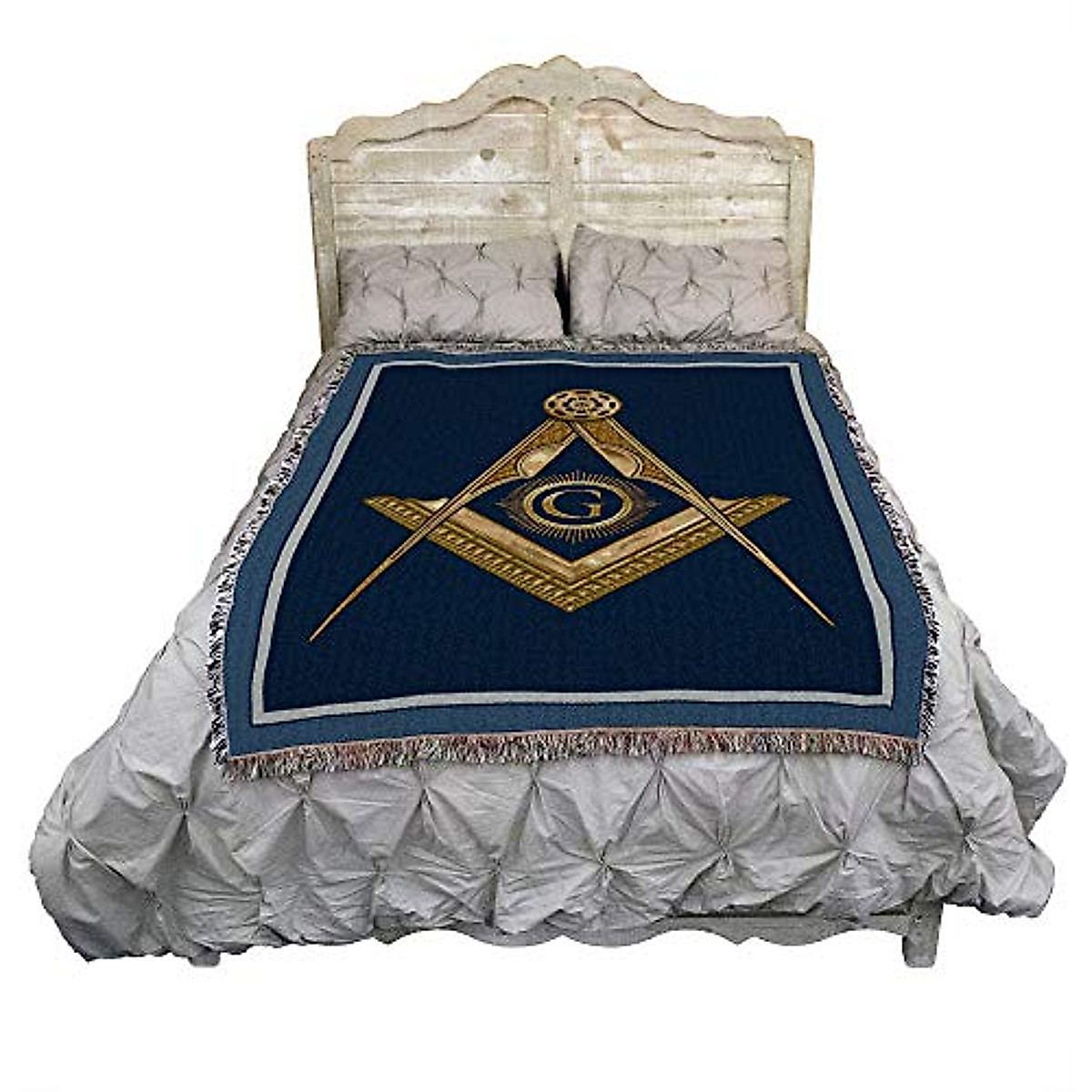 Pure Country Weavers Masonic Gold Square and Compass Blanket - Gift Tapestry Throw Woven from Cotton - Made in The USA (72x54)