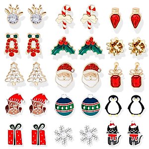 Long tiantian 15 Pairs Christmas Stud Earrings Christmas Earrings for Women Christmas Candy Tree Bow Santa Claus Stud Earrings Xams Earrings Christmas Jewelry Gift