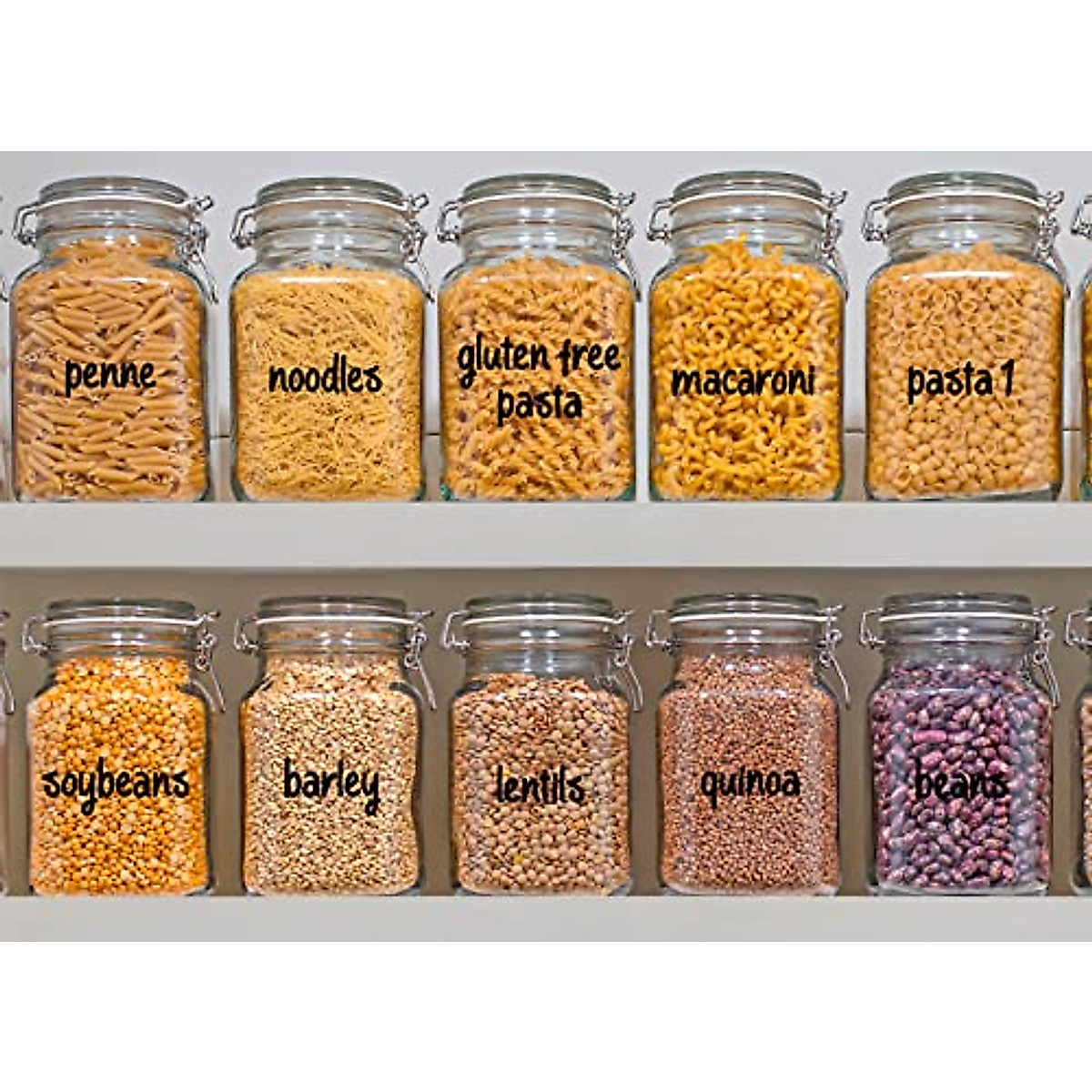 168 Pantry Labels for Food Storage Containers, Black Text Printed on Clear Waterproof Labels, Household Stickers + Numbers, Water Resistant, Organization for Kitchen Jars and Canisters & Storage Bins