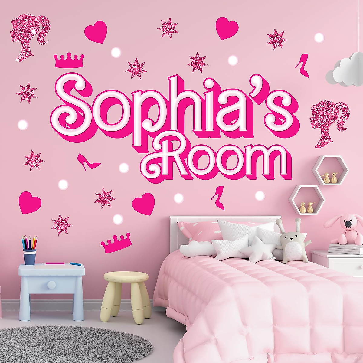 Iconic Style Personalized Wall Decor - Hot Pink Wall Decals Peel and Stick - Perfect Accessories for Women Party - Ideal for Bedroom Decor - Loved by Kids, Girls, Women