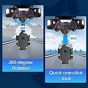 JOCOSA Car Rearview Mirror Phone Holder Phone Mount for Car, Universal 360° Rotatable and Retractable Adjustable Multifunctional GPS Holder for All Mobile Phones Fits Most Cars