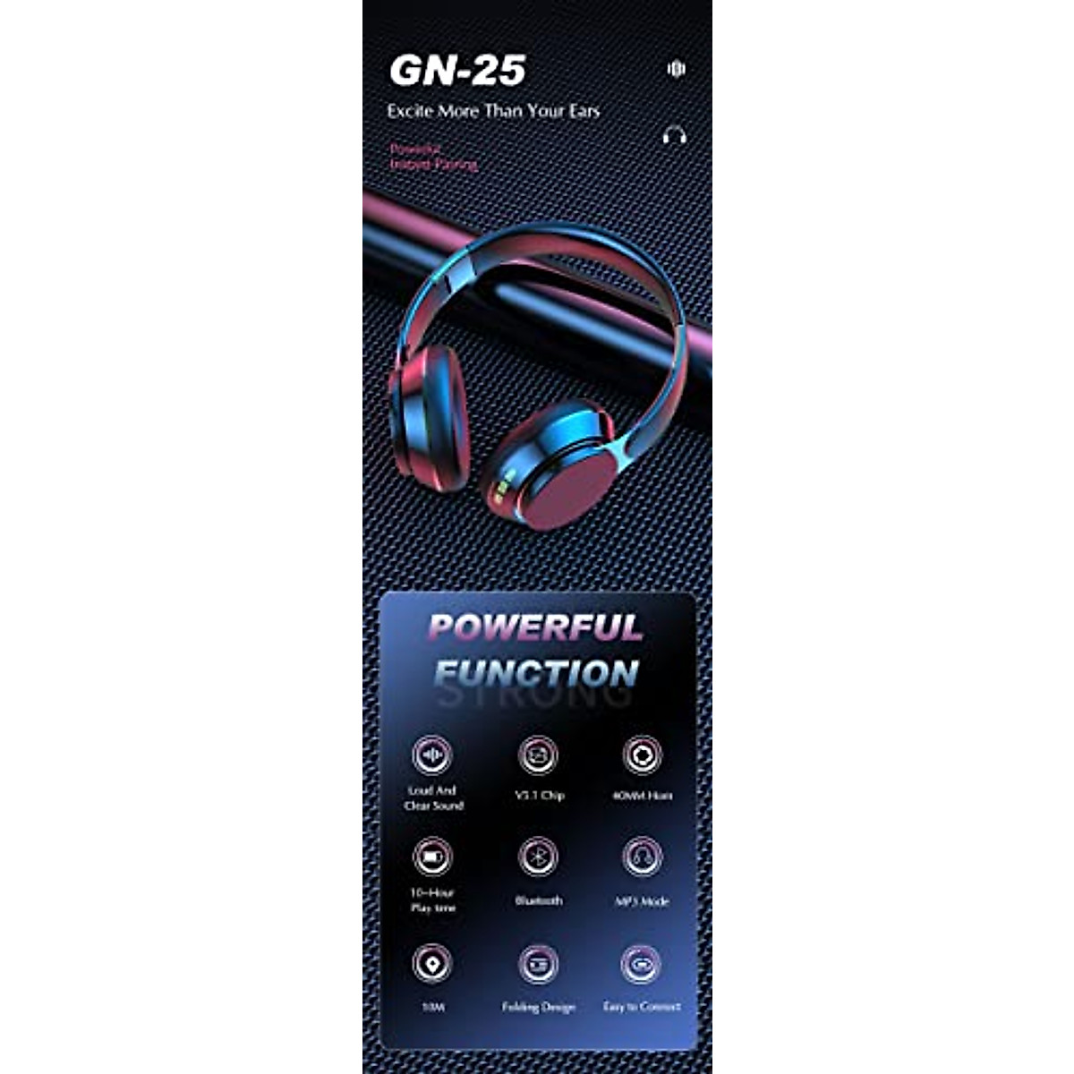 Bluetooth Headphones V5.1 with Mic, Wireless Headsets with Active Noise Canceling, Over-Ear ANC Stereo Headphones for Cell Phones Laptop Computer (Black)