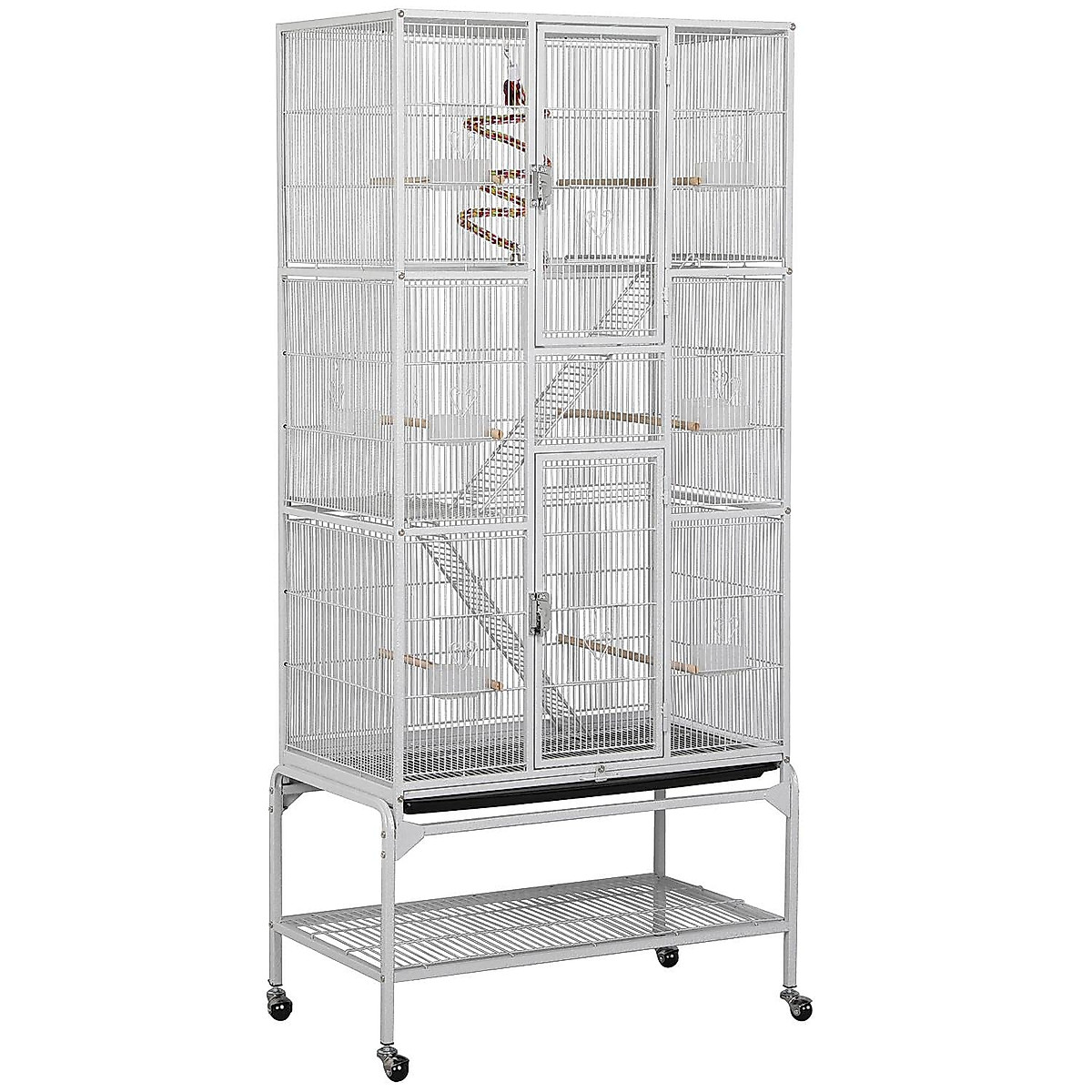Topeakmart Birds Cage with Extra Large Space for Small Birds Like Lovebirds Parakeets Cockatiels ect, Mobile Bird Cage for Conures, Large Rolling Metal Cage with Detachable Stand, White