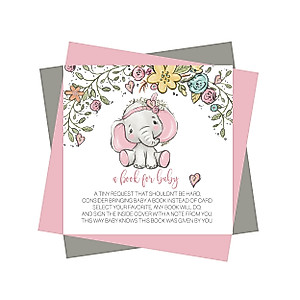 Cottage Elephant Books for Baby Shower Cards - 25 Pack - Cute Invitation Inserts for Girls - Bring a Book Instead of Cards Poem - Storybook Theme Ideas