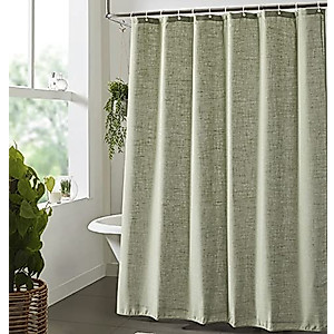 Estmy Sage Green Linen Bathroom Shower Curtain and Fabric Shower Liner Set 2 in 1 Extra Long 72x84, Flax Linen Textured Modern Farmhouse Boho Chic Cute Shower Curtain Set Bathroom Decor