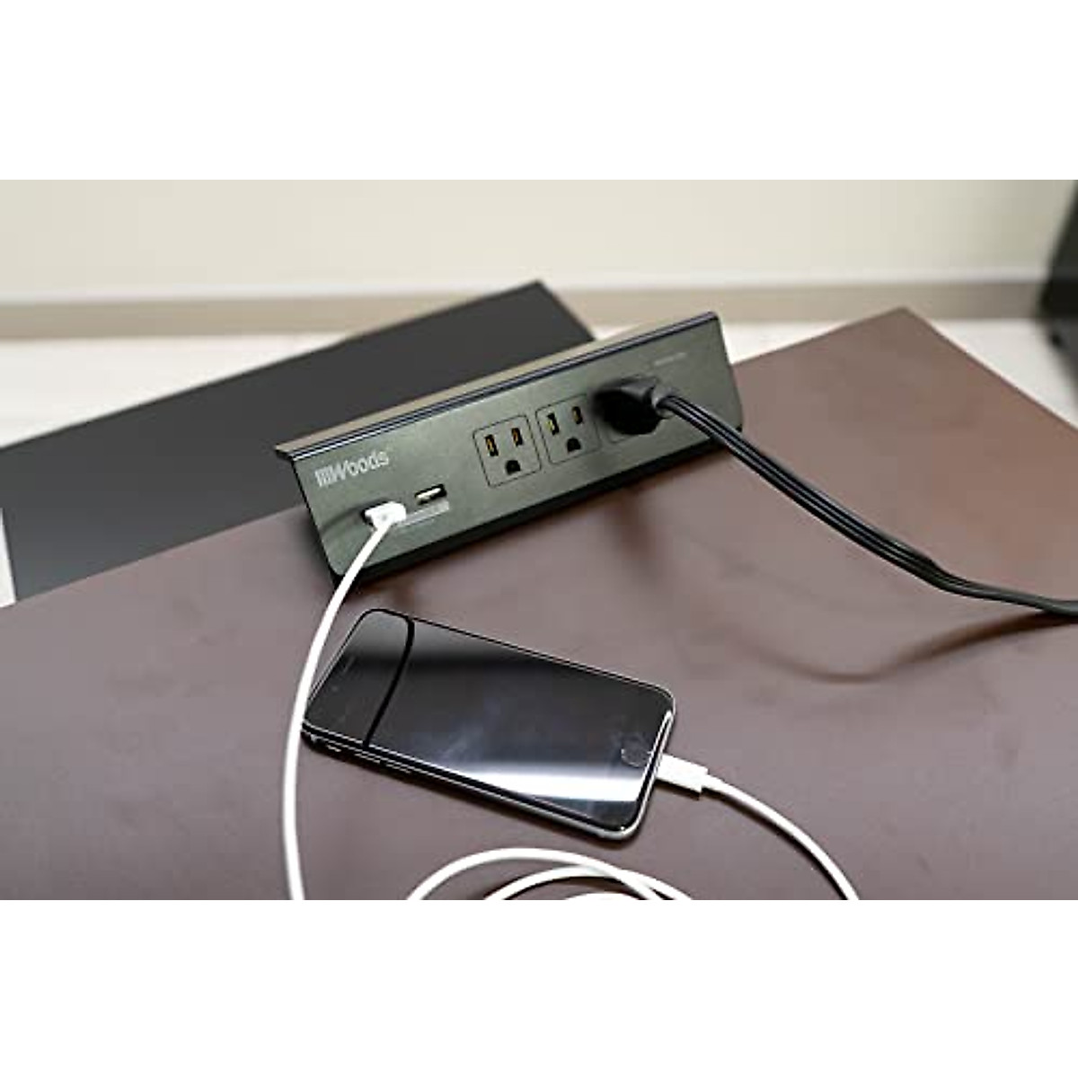 Woods 41322 DSKTOP, 3-Out USB PERM, 350J, 6' Surge Protector Strip, Black