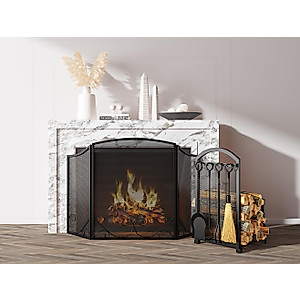 Lizh Metalwork Fireplace Log holder with Fireplace Tools, Wrought Iron Indoor Stove Accessories Firewood Rack Holder Lumber Storage Stacking Log Holder Log Bin with Tongs Shovel Poker and Brush