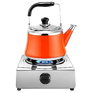 TailVeil Orange Tea Kettle, Tea Kettle Stovetop Teapot 304 Stainless Steel Tea Pots for Stove Top, Anti-Hot Handle,with removable tea basketSuitable for All Heat Source, Orange (2.11 Quart)