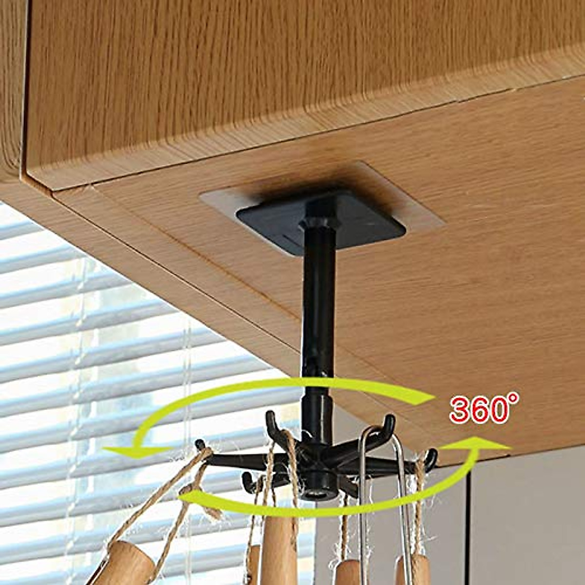Goeielewe 2PCS Kitchen Utensil Holder Hooks Heavy Duty, Plastic Self-Adhesive Hooks 360 ° Rotatable Folding Wall Hangers Racks with 6 Hooks for Kitchen, Bathroom, Office (Black)