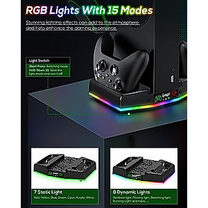 Cooling Stand & Charging Station for Xbox Series S with RGB Light Strip,Dual Charger of Controllers and Cooler Fan for XSS Console Accessories with 2*1400mAH Rechargeable Battery Pack,1*Headphone Hook