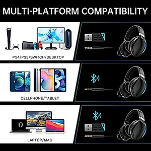 Wireless Gaming Headphones for All Kinds of Games, 30 Hours Playtime, Low Latency, Over-Ear Noise Cancelling Bluetooth Gaming Headphones with Dual Microphones, 3D Surround Sound, RGB Lighting