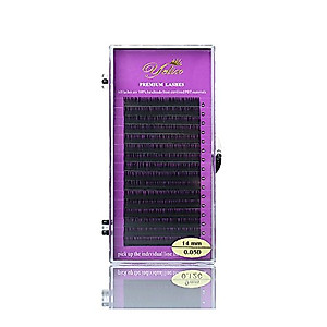Black False Eyelashes Extensions Makeup Mink Eyelash Single Length Fake Individual Eye Lash 100% Handmade for Professional Use (D Curl 0.05mm Thickness 14mm Length)