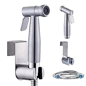 Handheld Bidet Sprayer Toilet Kit, Stainless Steel Muslim Shower and Baby Cloth Diaper Sprayer Kit + 150CM Hose and Hook up Toilet or Wall Mount