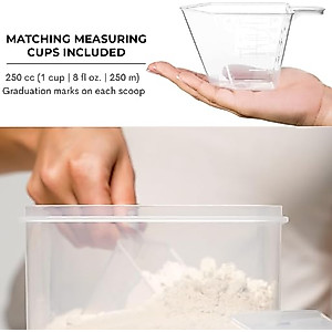 WHITE FEATHER SUPPLIES 4 Pc Large Food Storage Containers with Lids Airtight - Flour Sugar Storage Container for Kitchen, BPA Free Plastic Cereal Containers Storage [2 X 6.5 + 2 X 5.2] 4 Measuring Cup