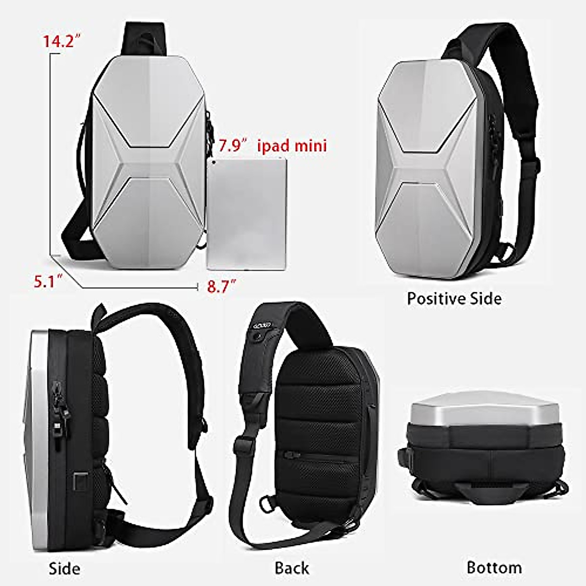 OZUKO Waterproof Sling Backpack Hard Shell Crossbody Shoulder Bag Casual Chest Bag Rucksack, One Strap Travel Sling Bag for Men Women (Black1)