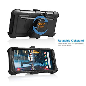 A10E Case, for Samsung Galaxy A10E Full Body Armor Rugged Holster Defender Hybrid Tough Case with 360 Swivel Belt Clip Kickstand & Built in Screen Protector (Black)