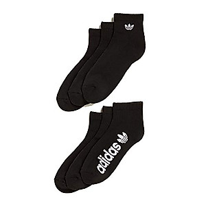 ADIDAS Originals Forum Trefoil Logo Athletic Sport Quarter-Cut Men's Socks (Shoe size 6-12)6-Pack BLACK