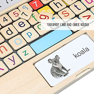 GeroCrew 11.8" My First Laptop: Wooden Learning Toy with Magnetic Letters, Flashcards & Chalkboard - Montessori Toddler Toys - Educational Toy for Kids Ages 3