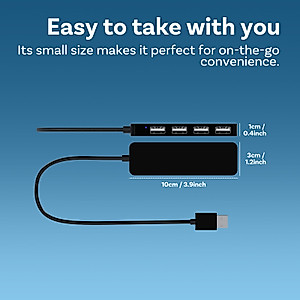 MMOBIEL 4-Port USB Data Hub Compatible with MacBook, iMac, Laptop, Windows, Linux and More - USB Splitter Computer - Ultra Slim USB 2.0 Data Hub - Portable USB Adapter - Black