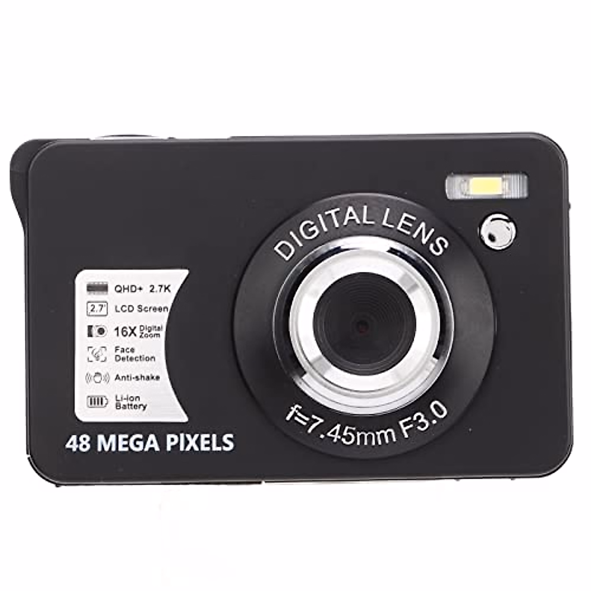 Jopwkuin Digital Camera, High Resolution Rechargeable Data Transmission Built in Fill Light 2.7K 48MP HD Digital Camera for Selfie