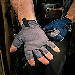 AWP Pro Fingerless Work Gloves for Men And Women, Form-Fitting Performance Design, Large, Navy Blue