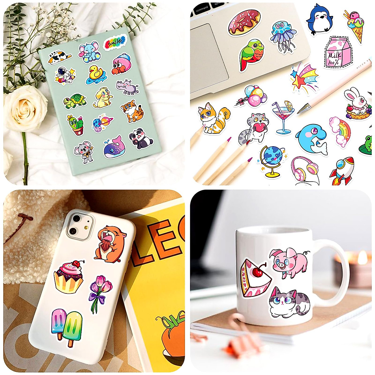 Y-times 600 Pcs Waterproof Vinyl Multicolor Cartoon Bubble Stickers for Kids, Teens, Adults - Water Bottle, Skateboards, Scrapbook, Laptops, Computers