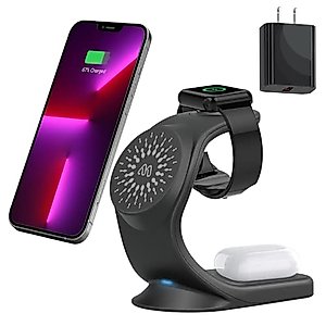 3 in 1 Magsafe Compatible Wireless Charging Station for iPhone 14/13 Series/12/12Pro/12Pro Max/12Mini, iWatch 7/6/SE/5/4/3/2, AirPods 2/Pro, Compatible with MagSafe Cases (QC 3.0 Adapter Included)
