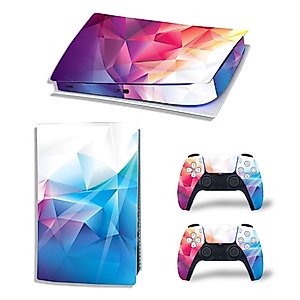 FOTTCZ Vinyl Skin for PS5 Digital Edition Console & Controllers Only, Sticker Decorate and Protect Equipment Surface, Colorful Triangle