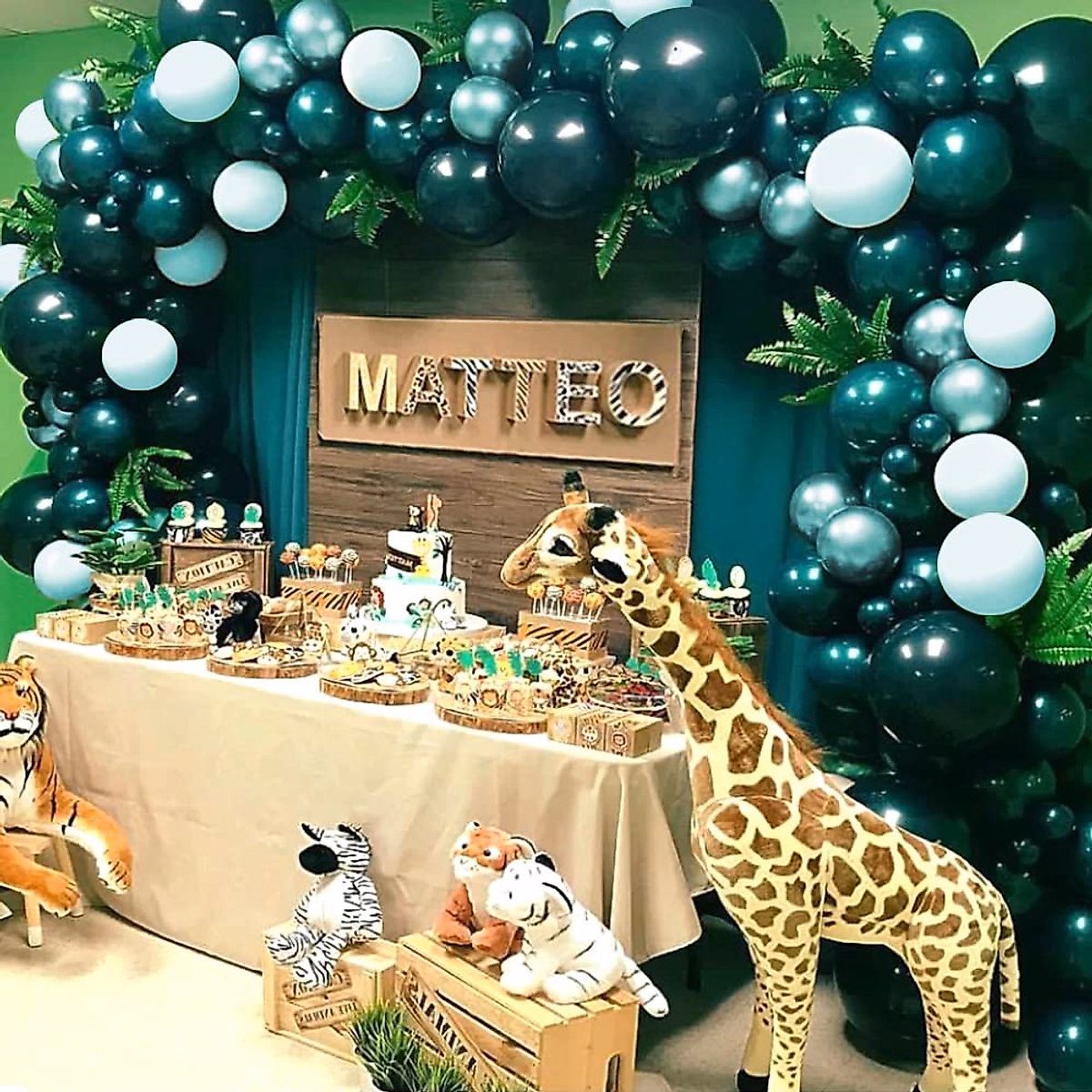 SKEFOLI Dark Teal Balloon Garland Arch Kit for Boys Men Green Jungle Wild One Safari Themed Party Decorations Supplies with Tassel Double-layer Balloons for Birthday Bridal Baby Shower (Dark Teal)