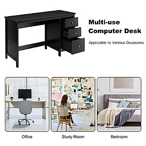 SILKYDRY Black Computer Desk with Drawers, 48’’ x 20’’ x 29.5’’ Home Office Computer Workstation, Modern Executive Desks, Teens Writing Study Table Laptop Desk for Bedroom, Study, Small Space (Black)