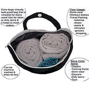 MOM & BAB Wet Bags for Baby Cloth Diapers, Swimsuits and Towels, Travel, Wet Dry Bag for Diaper Bag, Breast Pump Parts, Gym | Water & Odor Resistant (Black&Gray)