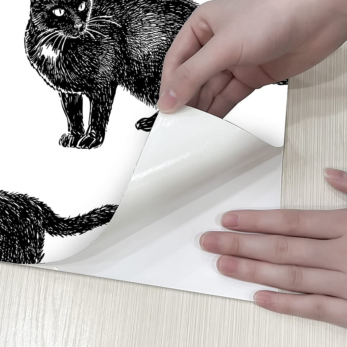 GLOW4U Self Adhesive Black Cat Shelf Liner Contact Paper Peel and Stick Cats Wallpaper for Wall Kids Room Drawer Cabinets Dresser Door Funiture Decor 17.7X117 Inches