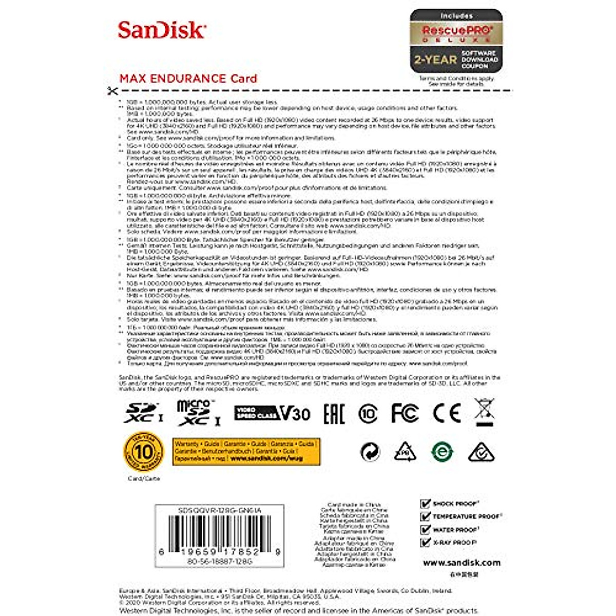 SanDisk 128GB MAX Endurance microSDXC Card with Adapter for Home Security Cameras and Dash cams - C10, U3, V30, 4K UHD, Micro SD Card - SDSQQVR-128G-GN6IA