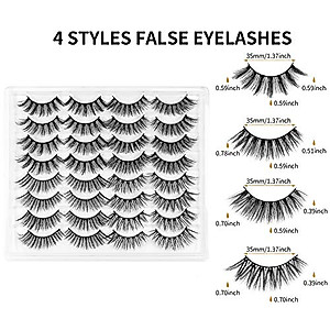 DYSILK False Eyelashes Lashes Mink - Mink Lashes Fluffy 16 Pairs 6D 4 Styles Mixed Lashes Faux Eyelashes Wispy Fluffy Natural Look Fake Eyelashes Mink Lashes Soft Reusable Eye Lashes | 15mm 18mm