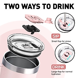 TOURIT 30oz Insulated Tumbler with Handle and Straw, 3 in 1 Sip-All-Way Reusable MagSlider Lid. Double Wall Sweat-proof BPA Free to Keep Beverages Cold For 24Hrs or Hot For 8Hrs - Pink