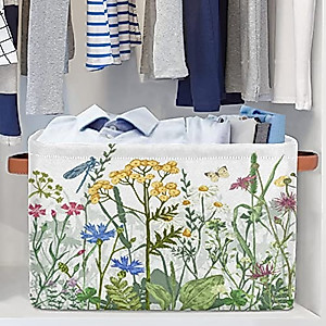 Cube Storage Bins Flower Floral Storage Basket Fabric Rectangle Storage Bins Collapsible Nursery Storage Bin Organizer Basket Storage Box for Shelves, Closet