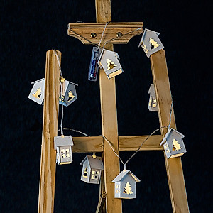 10 pcs LED Super Bright Wooden House Star Lights Outdoor String Light for Garden,Home,Landscape,Party,Holiday Christmas Tree Decorations - Warm White (Battery Operated)