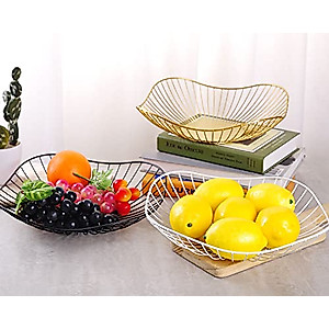 IBWell Short Curved-Edge Modern Creative Stylish Single Tier Dish,Metal Iron Wire Fruit Vegetables Bread Decorative Stand Serving Bowls Basket Holder (Gold)