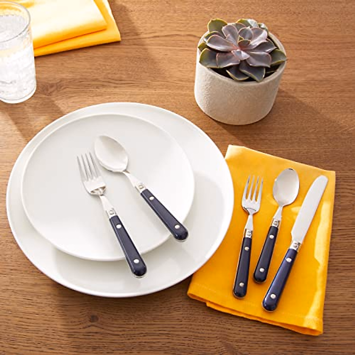 Ginkgo International Le Prix Stainless Steel Dishwasher-safe 30piece flatware set, Service for 6, Navy Blue,22705